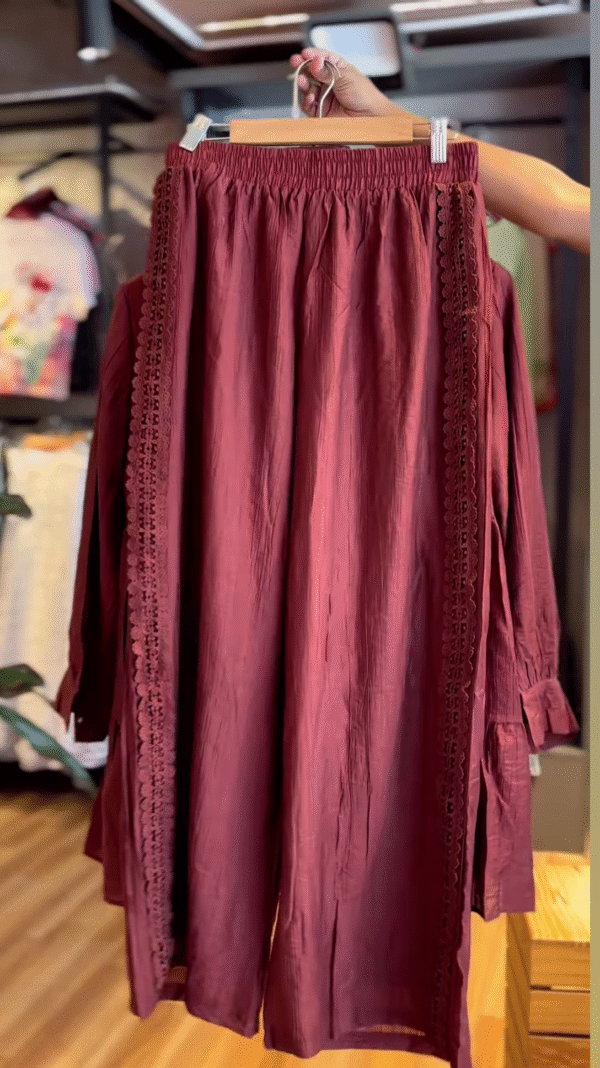 Elegant Maroon Co-ord Set with Delicate Lace Details – Stylish Women’s ...